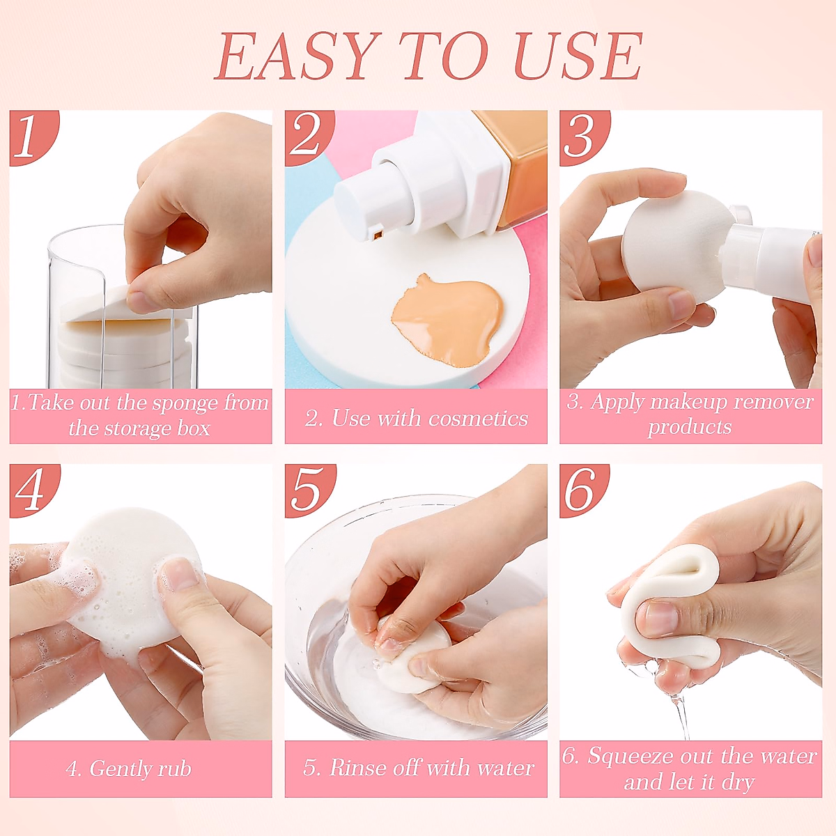 Dandat 20 Pcs Round Makeup Sponge with Acrylic Container Compact Powder Puff Cosmetic Sponge Round Foam Pad Beauty Face Makeup Foundation Powder Blender for Wet and Dry Dual Use(White)