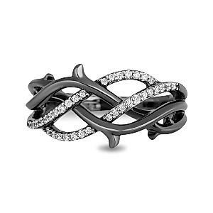 Jewelili Enchanted Disney Fine Jewelry Black Rhodium over Sterling Silver 1/6 Cttw Natural White Round Diamond Maleficent Ring, Size 9