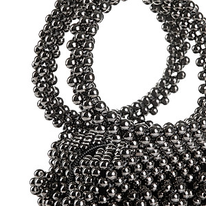 YUSHINY Women Acrylic Beaded Ladder Evening HandBag Box with Zipper Closure for Wedding Party (Black)