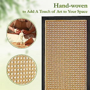 ALeesing 4 Panels Wood Room Divider and Folding Privacy Screens, Hand-Woven Rattan Room Dividers Panel, Room Divider Wall Freestanding, Room Partitions Screen for Home Office Bedroom, Black