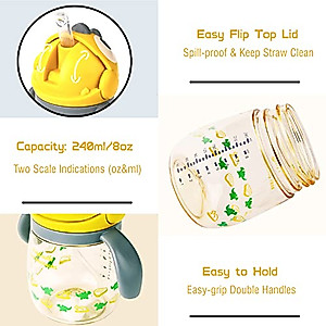 Sippy Cup for Baby Months 6+, Weighted Straw PPSU Non Spill Cup for Toddlers, Baby Straw Cup with Handles, Spill-Proof, Leak-Proof Soft Spout Cup 240ml, BPA Free (Yellow)