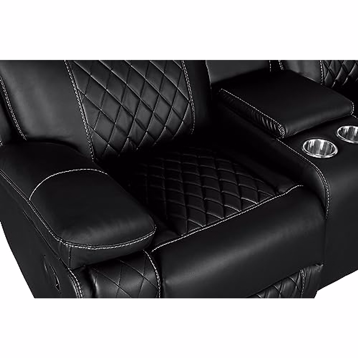 Modern Manual Reclining Motion Sectional Sofa ,5 Seaters Corner PU Leather Upholstered Recliner Sofa & Couch Curved L-Shaped Couch W/ Console Storage and 2 Cup Holders for Living Room Furniture Sets