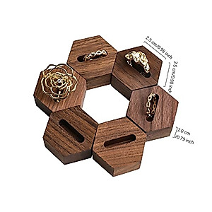 GemeShou 6pcs Wood Jewelry Ring Storage organizers, Hexagon Retail ring display slot stand, Small walnut Jewelry ring holder tray for Girl Woman Room Decoration【Walnut - Hexagon 6pcs】