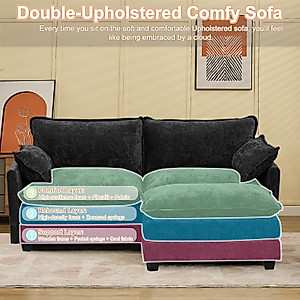 77.6" Sectional Sofa Cloud Couch with Ottoman, Comfy Deep Seat Sofa L Shaped Couch Modern Chenille Sofa Sleeper 2-Seat Loveseat Sectional Sofa Couch for Living Room Apartment, Black Sofa Couch