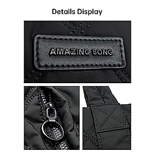 Amazing Song Large Quilted Tote Bag for Women, Puffer Shoulder Bag Designer Handbag Work Shopper with Zipper Down Tote, Soft Black