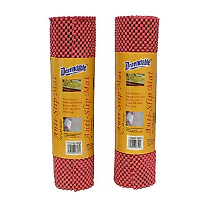 2 Pack Red Anti-Slip Mat Rug Non Skid - Shelf and Drawer Liner Trim to Fit 12 inch x 60 inch Each Roll