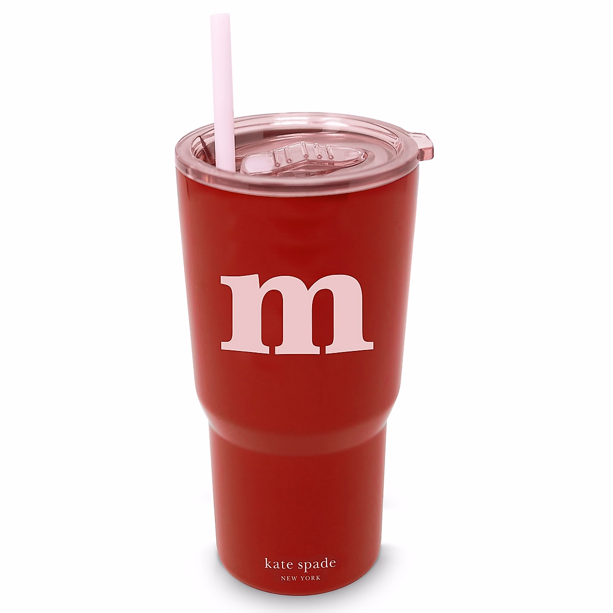 kate spade new york 20 Ounce Insulated Initial Tumbler for Cold and Hot Drinks with Reusable Straw, Stainless Steel Travel Cup with Slide Top Lid (M)