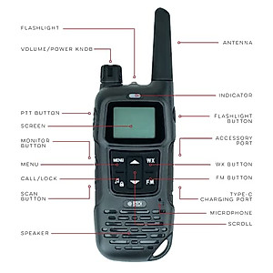 BTECH FRS-A1 2 Pack FRS Black Walkie Talkies, NOAA, High Output Two-Way Radio. USB-C Charging, Built in Flashlight, FM Radio, NOAA, and More