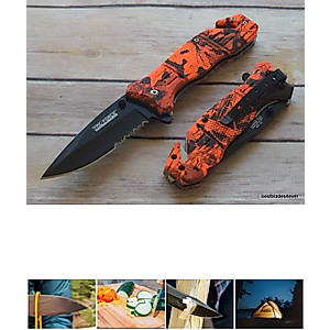 8 Inch Overall Tactical Rescue Stainless Steel Open Folding Pocket Knife With Clip Outdoor Survival Hunting Knife for Camping by Survival Steel