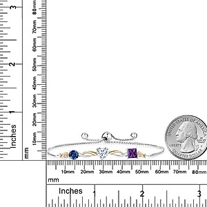 925 Sterling Silver and 10K Yellow Gold Customized and Personalized 3 Stone Round Heart and Princess Cut Gemstone Birthstone and Lab Grown Diamond Tennis Bracelet For Women By Keren Hanan