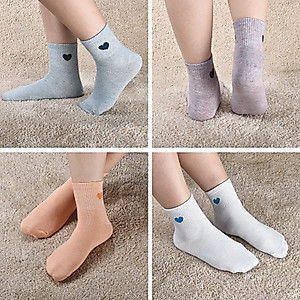 Corlap Women's Cotton Crew Athletic Running Socks - Ankle High, Fun Cute Novelty Heart Design (5-Pairs Gift Box)