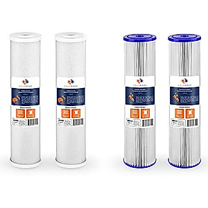 Aquaboon 2-Pack Universal Whole House 5 Micron 20 x 4.5 inch Cartridges Coconut Shell Water Filter Cartridge & Aquaboon 2-Pack Pleated Sediment Water Filter Cartridge