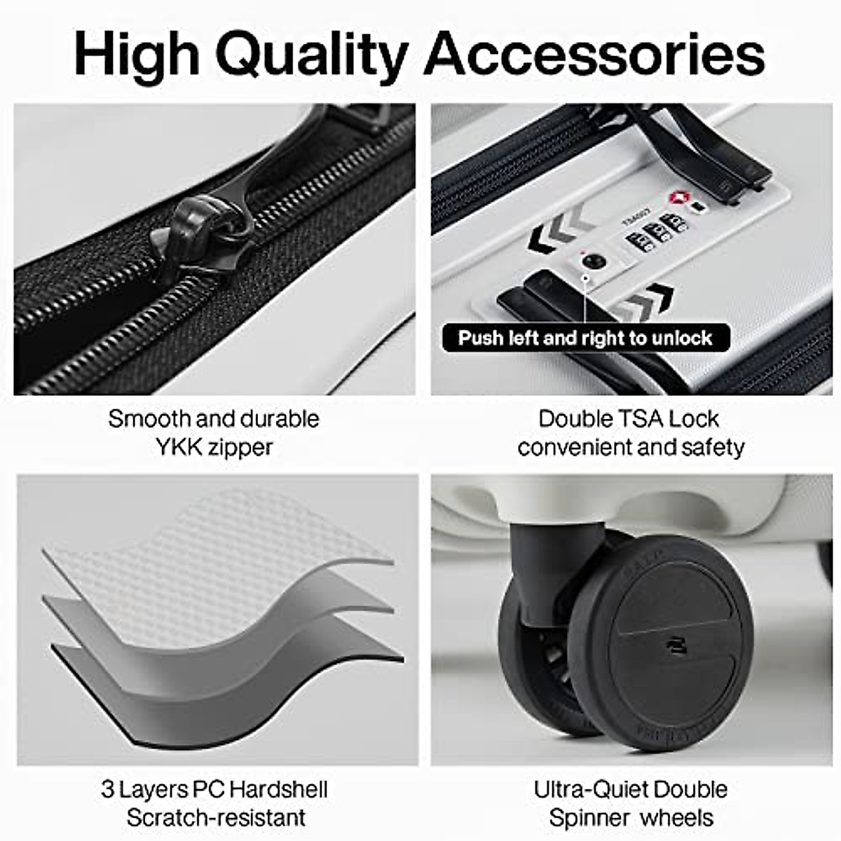 Hanke Carry On Luggage Airline Approved, TSA Luggage Lighiweight Carry On Suitcase hard shell Travel Luggage Suit Case with Wheels Rolling Luggage with Front Pocket(Grayish white)