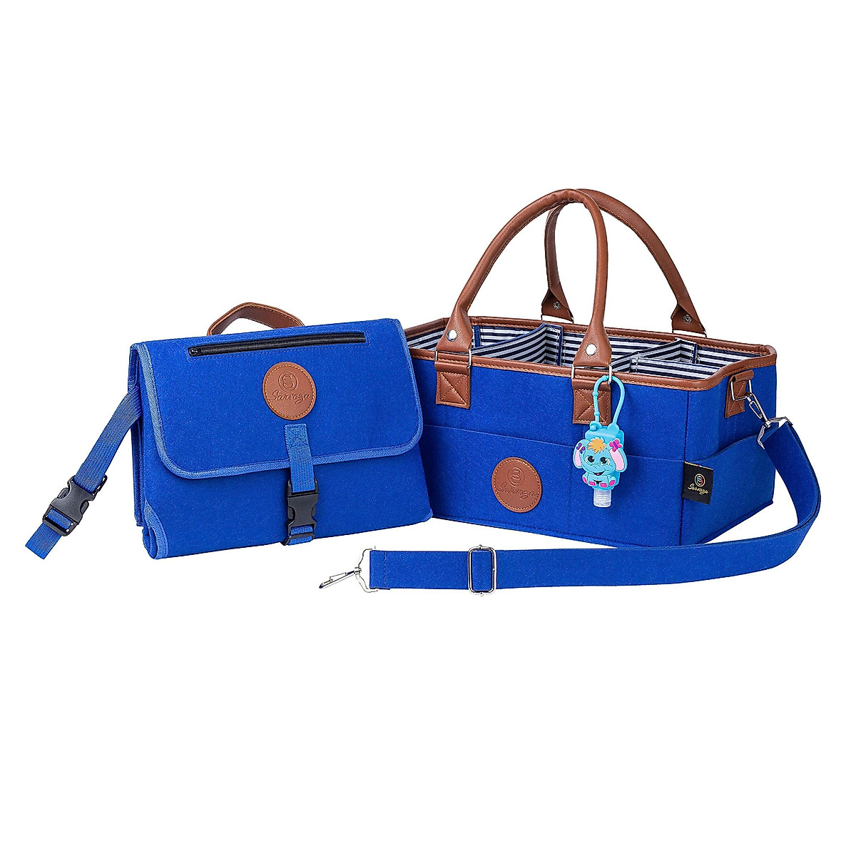 Baby Diaper Caddy Organizer Tote with Portable Baby Changing Pad Bag and Mini Elephant Hand Sanitizer Holder Perfect for Nursery Changing Table Baby Shower or Moving Room to Room (Large, Baby Blue)