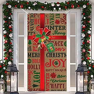 Tiamon Christmas Door Cover Xmas Door Decorations Christmas Gift Box Present Door Cover Winter Holiday Door Cover Sign Christmas Hanging Ornaments for New Year Party 71 x 35 Inch (Kraft Paper)
