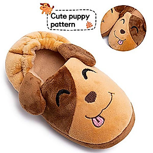 eccbox Toddler Boys Girls Cute Slippers Unicorn Fluffy Fuzzy Winter Warm Slippers Cartoon Animal Plush Indoor House Slip-on Shoes (Brown Dog, numeric_7_point_5)