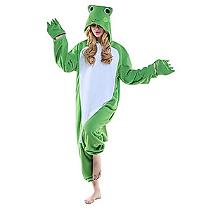 CANASOUR Polar Fleece Frog Costume Christmas Adult Anime Unisex Animal Cosplay Onesie (Small,Frog Green)