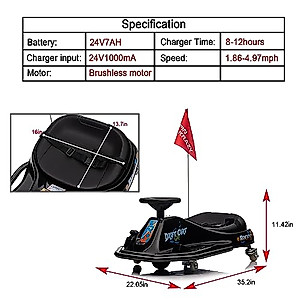 LUIBAS 24V Electric Drifting Go Kart for Kids, Kids Ride on Car with Seatbelt, Music, Bluetooth, Ride on Toy with Drifting System for Riders up to 135 lbs, Black