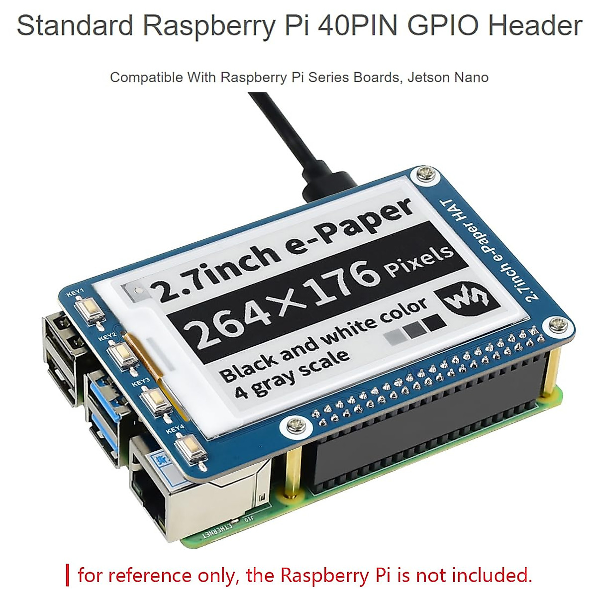 waveshare 2.7inch E-Ink Display HAT,264x176 Pixel Black,White Two-Color 3.3V/5V E-Paper Screen LCD for Raspberry Pi 4B/3B+/3B/2B/Zero/Zero W/Zero WH and Jetson Nano SPI Interface Support Full Refresh