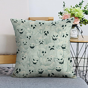 Cartoon Halloween Ghosts Pattern Throw Pillow Covers 18×18 Pillowcases Set of 2 Funny Linen Decorative Square Pillow Case Cushion Covers Standard Size for Sofa Couch Outdoor Bed Pillow Protectors