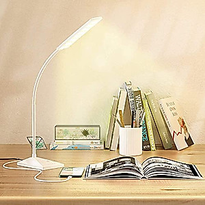 K&ZZ LED Desk Lamp, Dimmable LED Table Lamp, Eye-Caring Study Light with USB Charging Port, Office Light with 5 Lighting Modes 7 Brightness Levels, Touch-Sensitive Reading Light, White