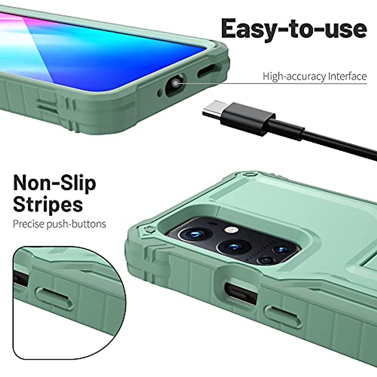 ExoGuard for OnePlus 9 Pro Case, Rubber Shockproof Full-Body Cover Case Built-in Screen Protector and Kickstand Compatible with OnePlus 9 Pro Phone (Green)
