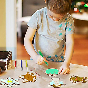 OurWarm 48pcs Wooden Christmas Ornaments Crafts for Kids, Unfinished Wood Slices Ornaments, DIY Crafts Christmas Ornaments Set for Christmas Tree Ornaments