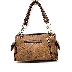 Western Premium Suede Leather Cross Buckle Floral Women's shoulder handbag Wallet Set (Coffee Floral Cross Set)