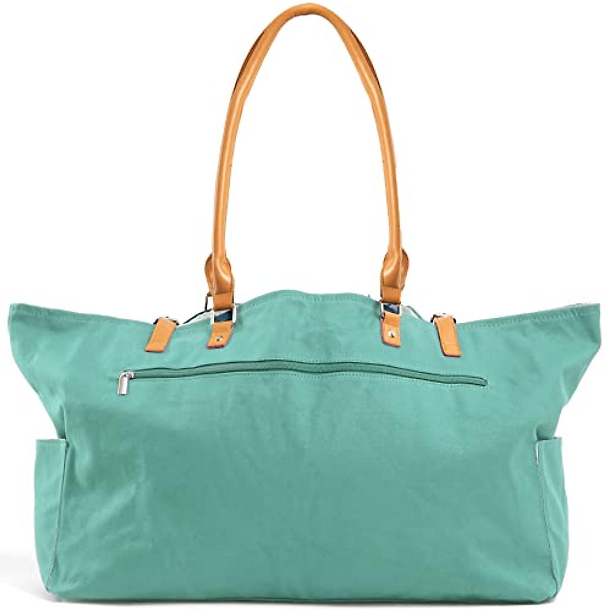 Keho Fashion Beach Bag (Cute Travel Tote), Large and Roomy, Waterproof Lining, Multiple Pockets (Green Canvas)
