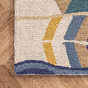 nuLOOM Ofelia Geometric 2x6 Wool Runner Rug for Living Room Bedroom Dining Room Entryway Hallway Kitchen, Multicolor/Black