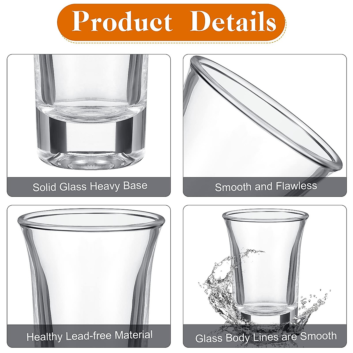 50 Pack Shot Glass Set with Heavy Base, 1.4 Ounce Clear Shot Glasses Round Shot Glasses Bulk for Whiskey Wine Liquor Vodka Birthday Party