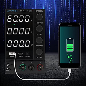 DC Power Supply Variable 300W, DPS605U Bench Power Supply with Encoder Adjustment Knob, DC Regulated Power Supply with USB Quick-Charge for Burn-in Test Production Line Test Laboratory (60V 5A Black)