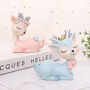 Deer Valentines Day Décor Mini Tabletop Collectible Figurines Home Decor for Girl Sweet Lover Gifts Baby Shower Birthday Cake Toppers Garden Ornaments Office Desk Decoration Farmhouse Knick knacks