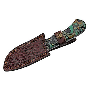 SZCO Supplies 8"" Damascus Steel Camo Firestorm Hunting Knife with Sheath, Teal/tan (DM-1251CM)