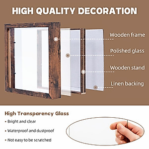 Muzilife 12x12 Shadow Box Picture Frame with Linen Board - Deep Wood & Glass Display Case to Hang Memory Box Baby Sports Memorabilia, Pins, Awards, Medals, Wedding, Tickets and Photos, Rustic Brown