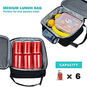 Nirroti Insulated Lunch Bag for Men Women Leakproof Reusable Lunch Box with Water Bottle Holder Mini Lunch Tote Bag, Soft Lunch Container Cooler Bag for Work Office, Black, With Tableware