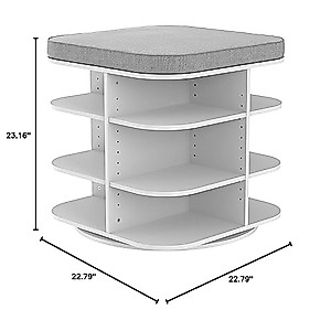 ClosetMaid Shoe Storage Bench Ottoman, Rotating with Gray Cushion, Adjustable, White Finish