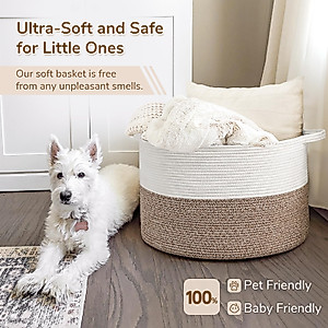 INDRESSME XXXLarge Cotton Rope Basket 21.7" x 21.7" x 13.8" Woven Baby Laundry Blanket Basket Toy Basket with Handle Storage Comforter Cushions Thread Laundry Hamper