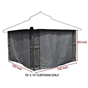 APEX GARDEN Four-Side Privacy Curtain Set for 10-Ft x 10-Ft Gazebo (10-ft x 10-ft, Charcoal)