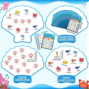 Liliful Ocean Animal Bingo Game Cards for Kids 24 Sea Bingo Cards Ocean Theme Game for Under The Sea Party Favors Supplies Children Party School Classroom