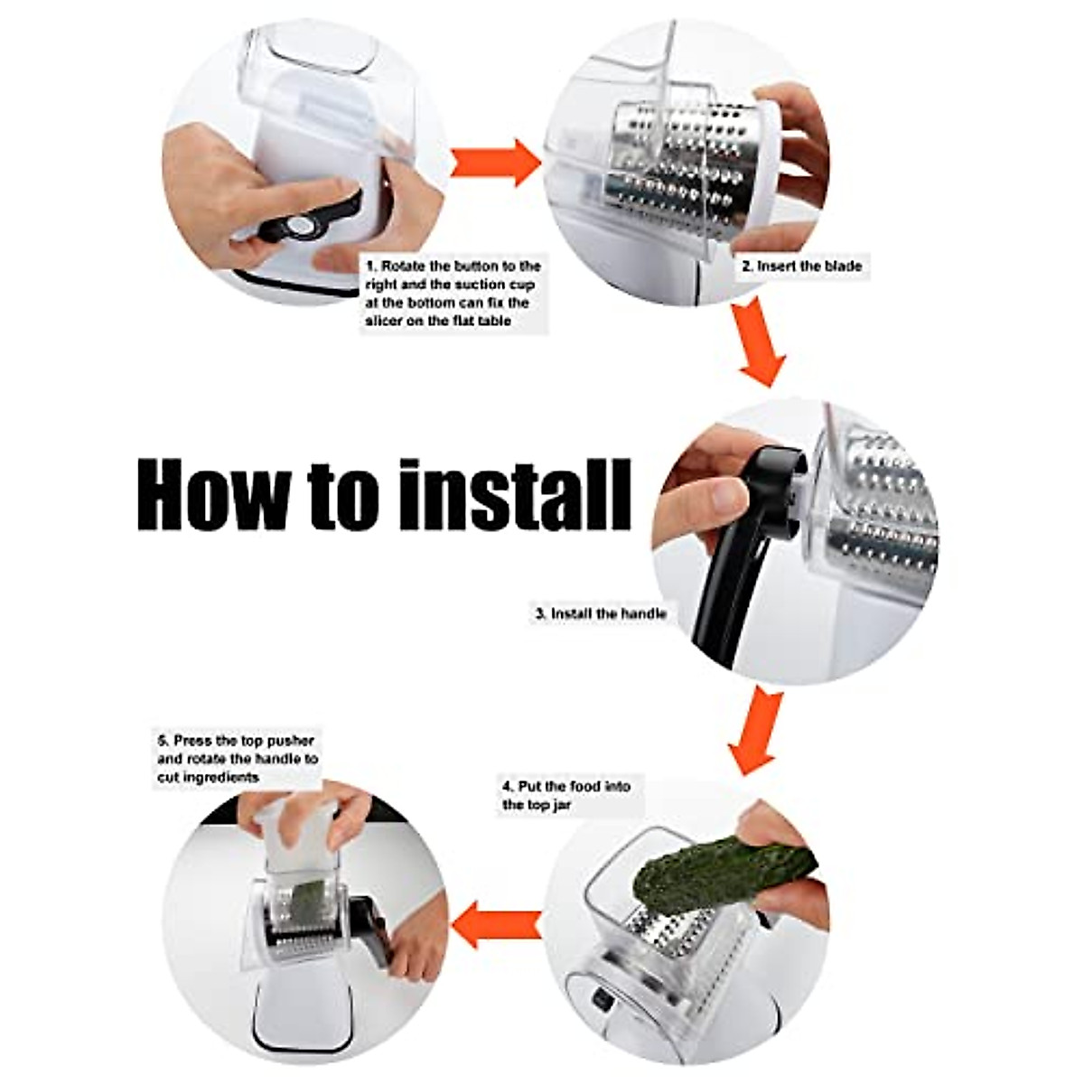 Rotary Cheese Grater,3 in 1 Multi-functional Mandoline Vegetable Shredder,Slicer with Strong Suction Base, 3 Drum Blades in Set (White & Black)