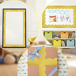 131 Ft Gold Glitter Bulletin Board Borders Gold Scalloped Bulletin Board Trims Shiny Decorative Border Trims Sparkle Self-Adhesive Border Stickers for Classroom School Home Office Blackboard Desk