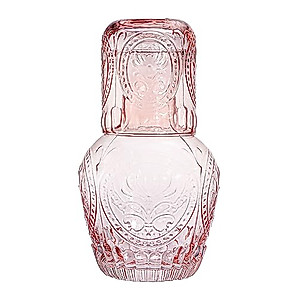 RockTrend Retro Relief Glass Bedside Night Water Carafe with Tumbler Glass, Pitcher And Cup Night Set-Pink