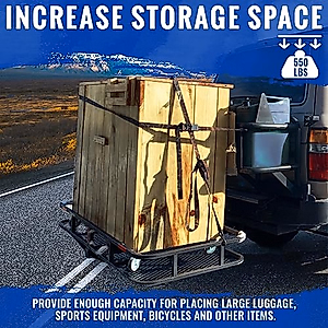 HECASA 60 X 21 X 6 Inch Folding Hitch Mount Cargo Carrier Rack Rear Luggage Basket w/ 2" Receiver for Car SUV Trailer Truck Van Steel