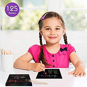 ZMLM Rainbow Scratch Mini Art Notes - 125 Magic Scratch Paper Note Cards for Kids Toy Arts Crafts DIY Party Favor Supplies for Girls Boys Birthday Halloween Christmas Stocking Stuffer Gift Box