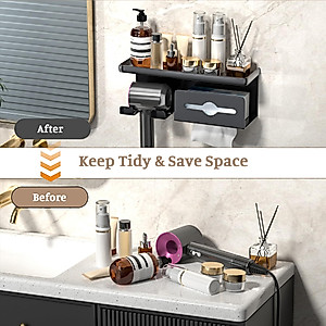 Neymlya Hair Dryer Holder, 3-in-1 Hair Tool Organizer Wall Mounted, Multifunctional Blow Dryer Holder with Shelf and Dryer Sheet Holder for Bathroom, Salon, Bedroom Organizers & Storage(Grey)