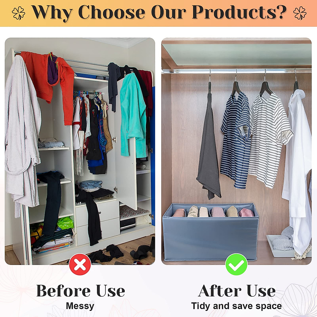 2Pcs Extra Large 6 Compartments Wardrobe Clothes Organizer, Upgraded Laundry Cabinet Clothes Storage Box, Foldable Visible Clothes Drawer Organizer for Jeans, Sweaters, T-shirts, Pants, Legging