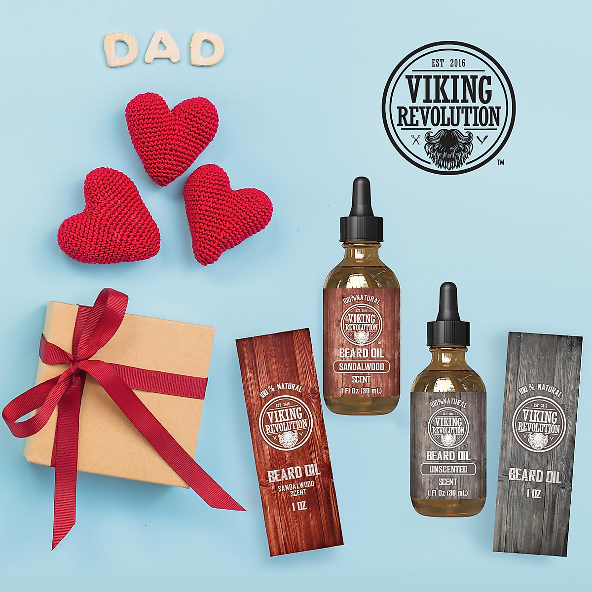 Viking Revolution Sandalwood and Unscented Beard Oil for Men - Natural Mens Beard Oil with Argan Oil and Jojoba Oil - Beard Softener, Strengthens and Moisturizes - Beard Conditioner for Men (2 Pack)