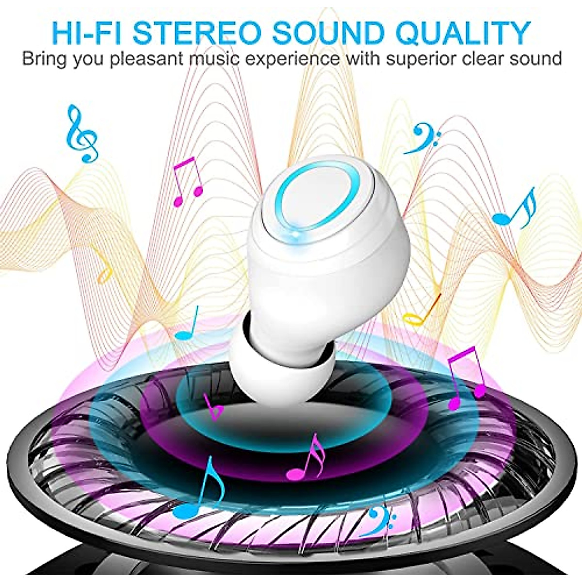 Donerton Wireless Earbud 5.1 Headphones 80 Hours Playtime Earphones with Charging Case, in Ear Headset IP7 Waterproof Earbud Noise Cancelling Microphone, LCD Display, for Working, White