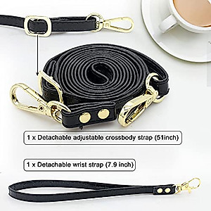 Lacass Dual Zipper Leather Wallet Case Card Slots [Cards Theft Scan Protection] Detachable Magnet Phone Cover Money Pocket Crossbody Chain Lanyard for iPhone 12/12 Pro (Black)